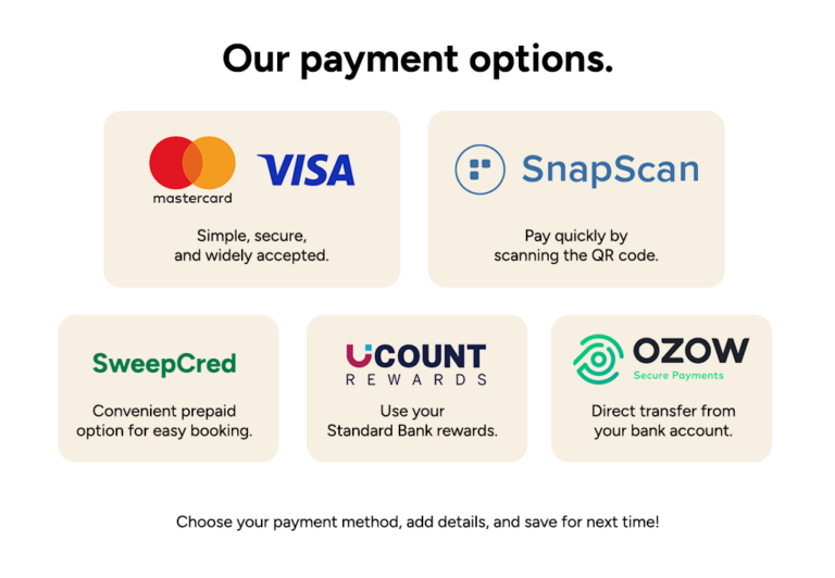 What are Sweepsouth's payment options? - Sweepsouth